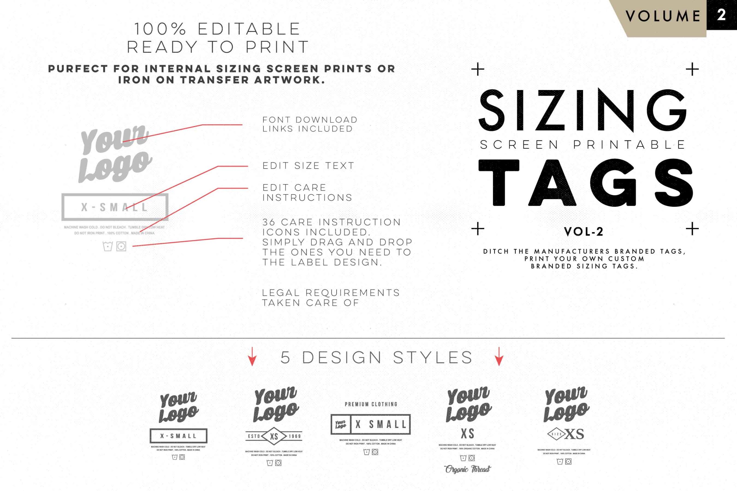 Screen Print Apparel Sizing Tag Templates VOL2